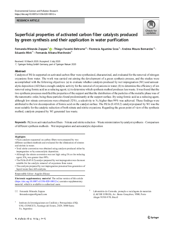 (PDF) Superficial properties of activated carbon fiber catalysts produced by green synthesis and ...