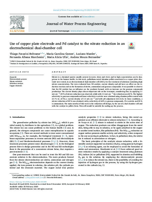 (PDF) Use of copper plate electrode and Pd catalyst to the nitrate ...