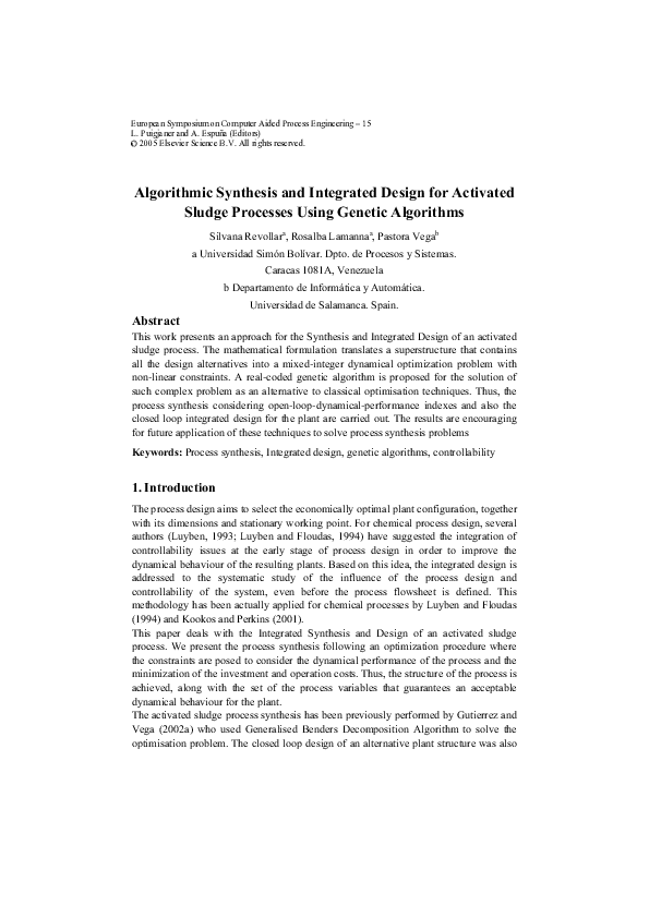 (PDF) Algorithmic synthesis and integrated design for activated sludge processes using genetic ...