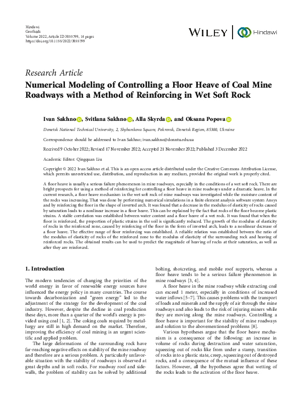 (PDF) Numerical Modeling of Controlling a Floor Heave of Coal Mine ...