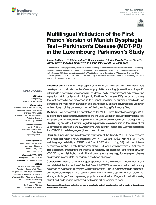 (PDF) Multilingual Validation of the First French Version of Munich ...