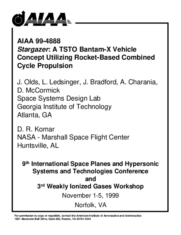 (PDF) Stargazer - A TSTO Bantam-X vehicle concept utilizing rocket ...