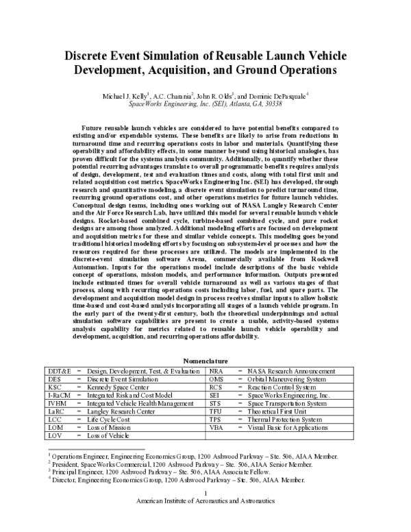 (PDF) Discrete Event Simulation of Reusable Launch Vehicle Development, Acquisition, and Ground ...