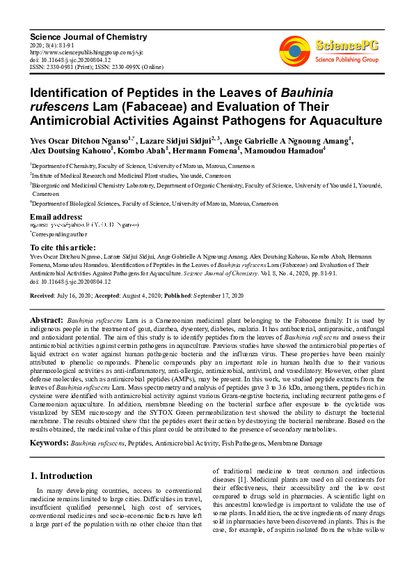 (PDF) Identification of Peptides in the Leaves of Bauhinia rufescens ...