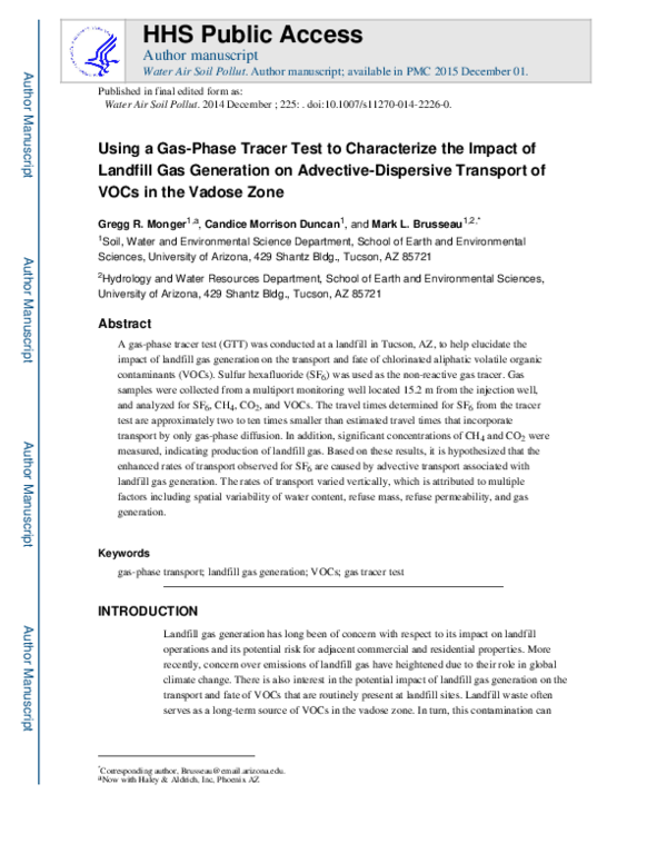 (PDF) Using a Gas-Phase Tracer Test to Characterize the Impact of ...