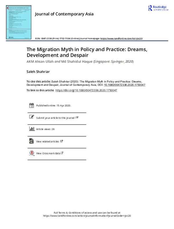 (PDF) The Migration Myth in Policy and Practice: Dreams, Development and Despair