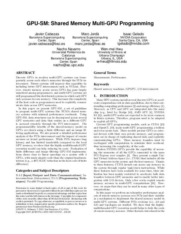 (PDF) GPU-SM: shared memory multi-GPU programming | Wen-mei Hwu - Academia.edu