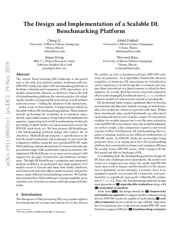 (PDF) The Design and Implementation of a Scalable Deep Learning Benchmarking Platform