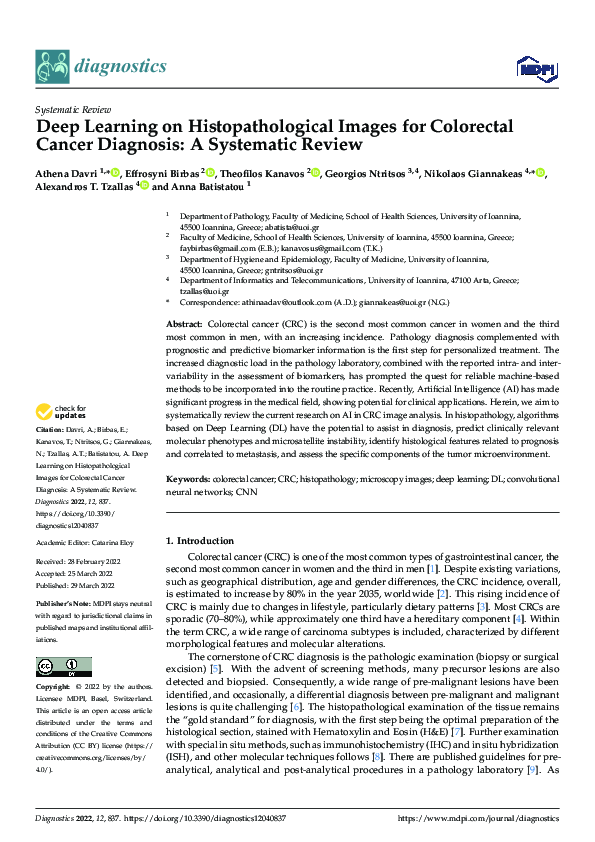 (PDF) AI and Deep Learning in Colorectal Cancer Histopathology