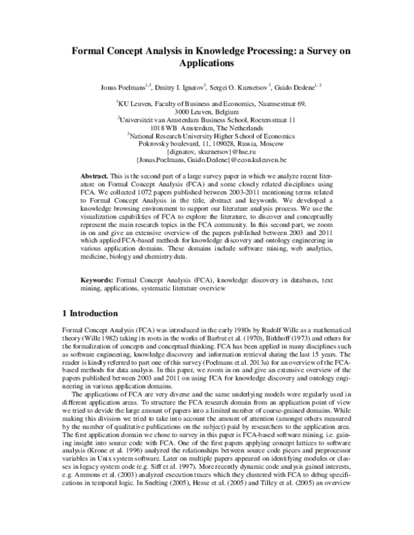 (PDF) Formal Concept Analysis in knowledge processing: A survey on models and techniques ...