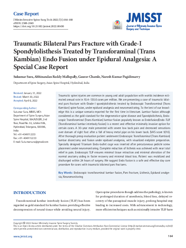 (PDF) Traumatic Bilateral Pars Fracture with Grade-I Spondylolisthesis ...