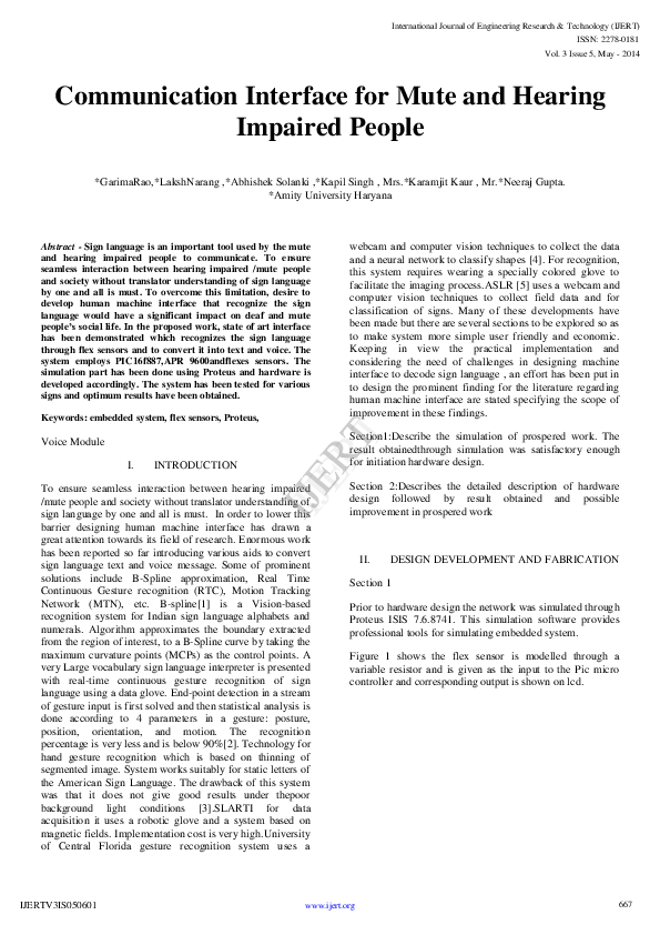 (PDF) Communication Interface for Mute and Hearing Impaired People
