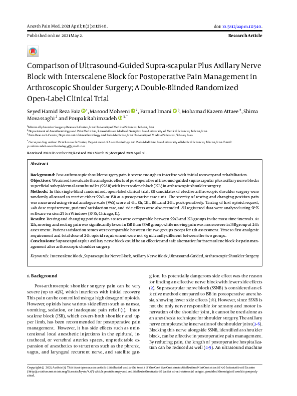(PDF) Comparison of Ultrasound-Guided Supra-scapular Plus Axillary ...