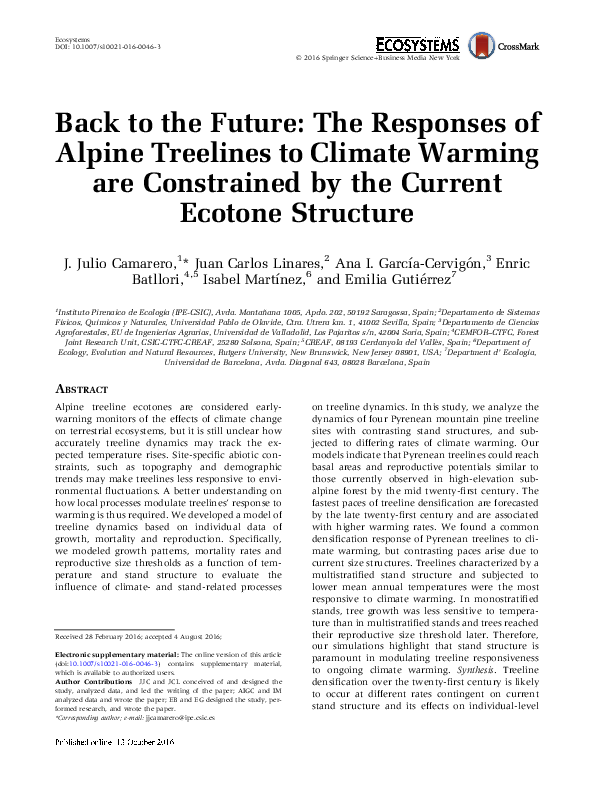 (PDF) Back to the Future: The Responses of Alpine Treelines to Climate ...