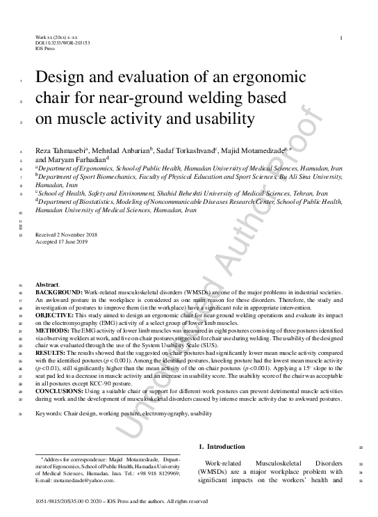 (PDF) Design and evaluation of an ergonomic chair for near-ground ...