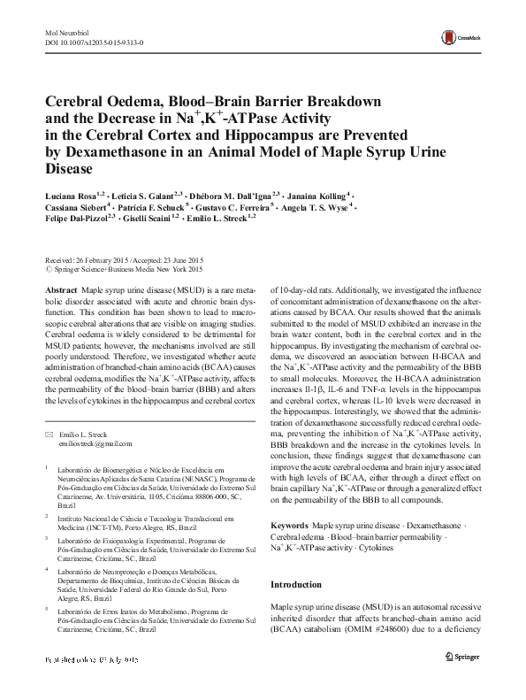 (PDF) Cerebral Oedema, Blood-Brain Barrier Breakdown and the Decrease ...