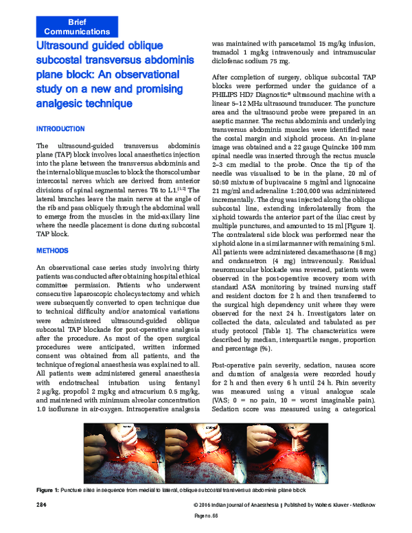 (PDF) Ultrasound guided oblique subcostal transversus abdominis plane ...