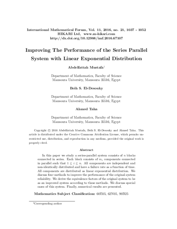(PDF) Improving the performance of the series parallel system with linear exponential distribution