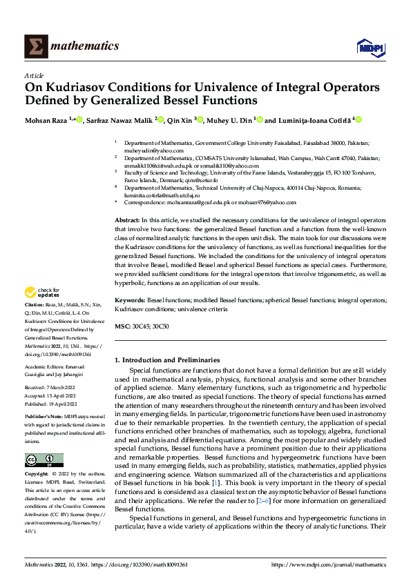 (PDF) On Kudriasov Conditions for Univalence of Integral Operators Defined by Generalized Bessel ...