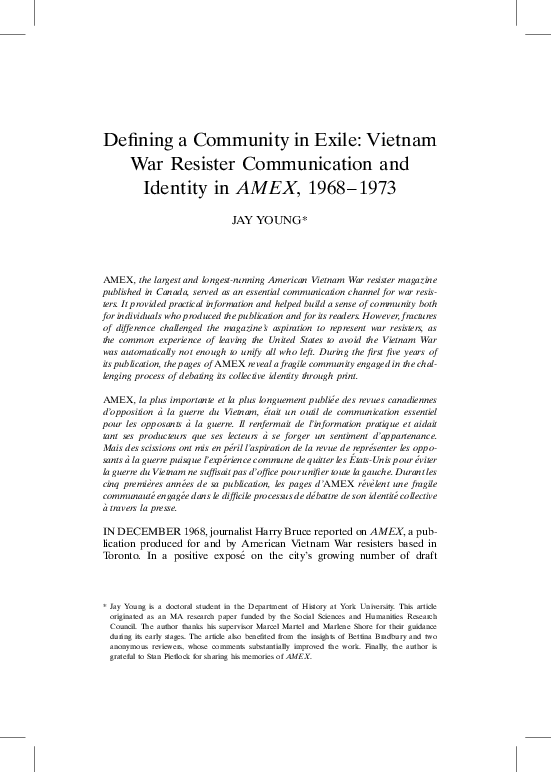 (PDF) Defining a Community in Exile: Vietnam War Resister Communication ...