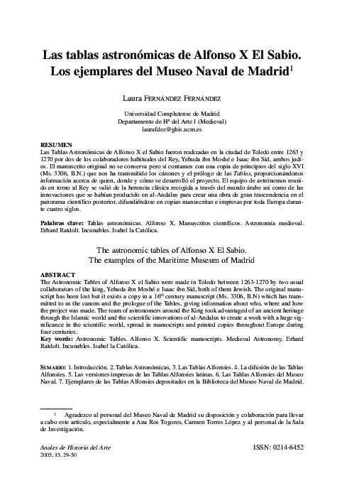 (PDF) The astronomic tables of Alfonso X el Sabio. The examples of the ...