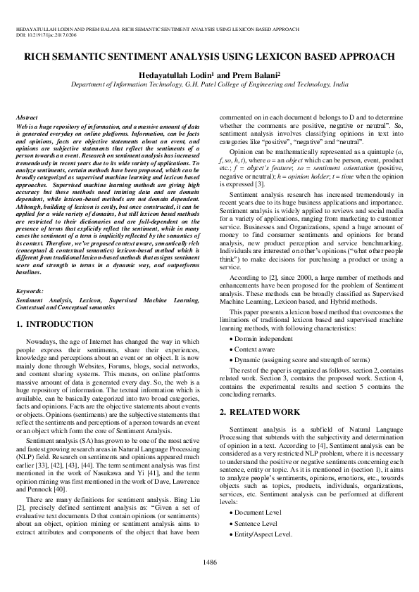 Pdf Rich Semantic Sentiment Analysis Using Lexicon Based Approach