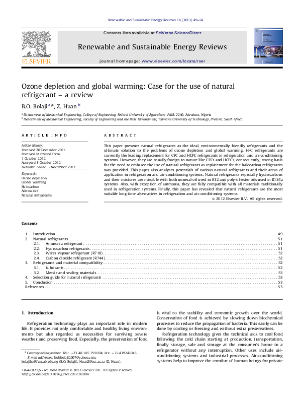 (PDF) Ozone depletion and global warming: Case for the use of natural ...