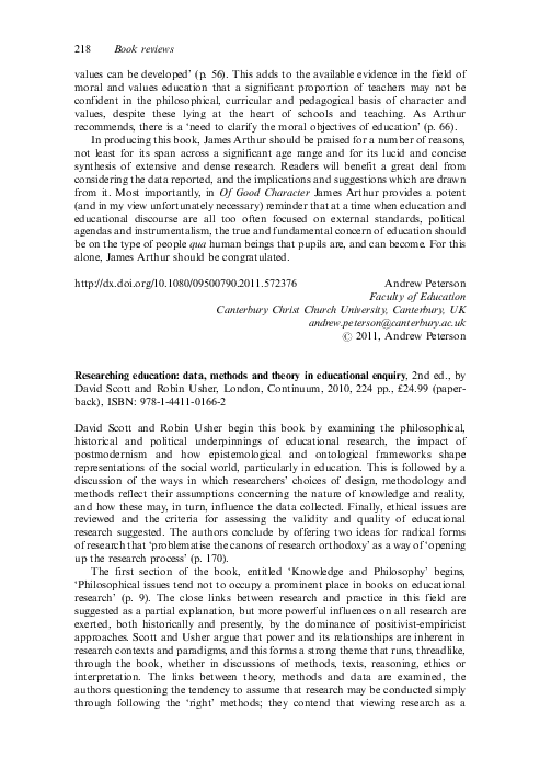 (PDF) Researching education: data, methods and theory in educational ...