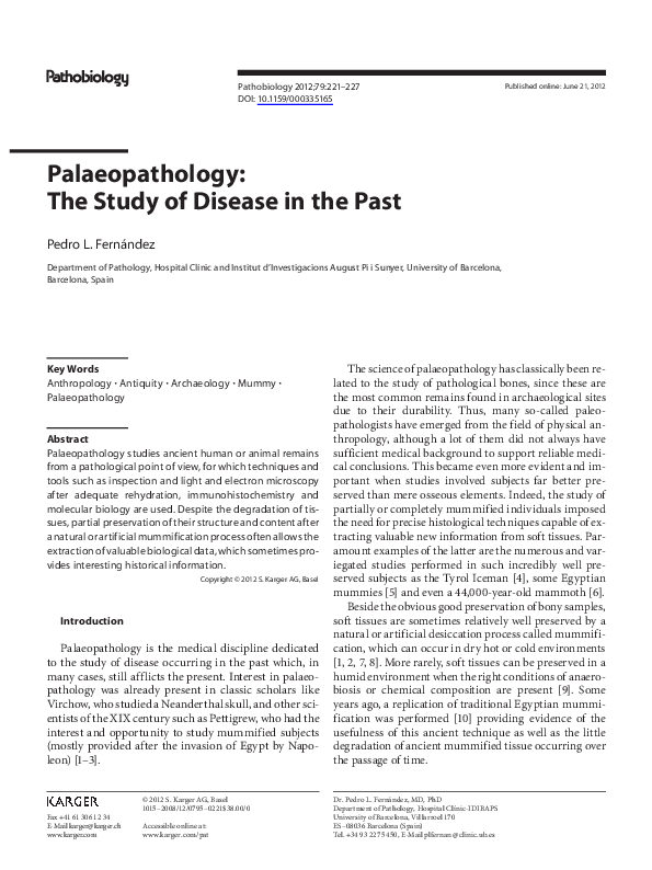 (PDF) Palaeopathology: The Study of Disease in the Past
