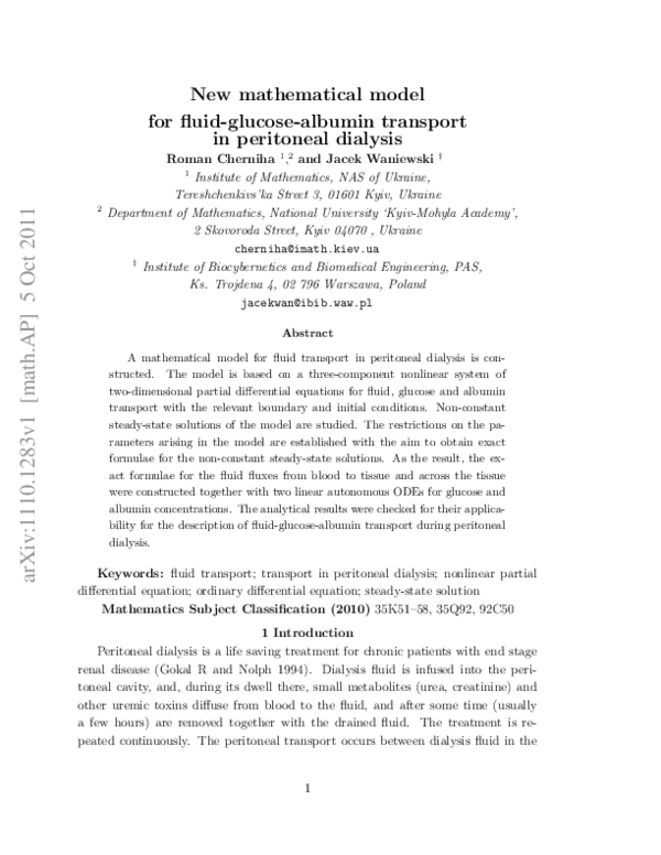 (PDF) New mathematical model for fluid-glucose-albumin transport in ...