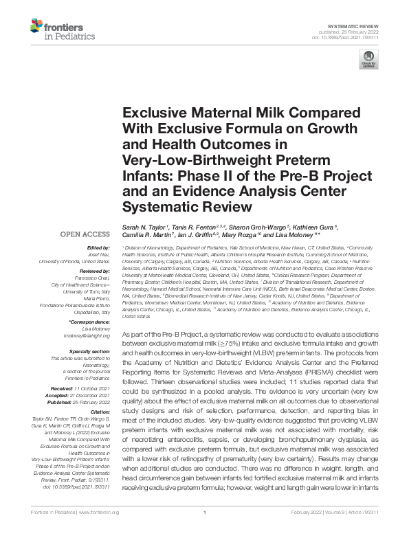 (PDF) Exclusive Maternal Milk Compared With Exclusive Formula on Growth ...