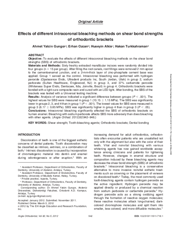 (PDF) Effects of different intracoronal bleaching methods on shear bond ...