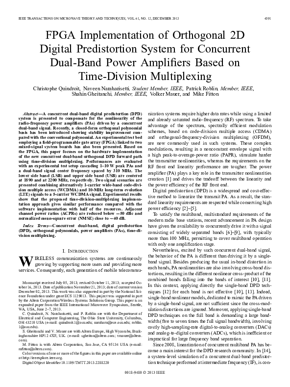 Pdf Fpga Implementation Of Orthogonal 2d Digital Predistortion System
