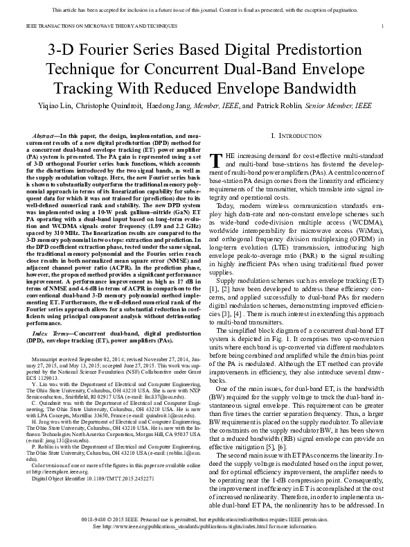 (PDF) 3-D Fourier Series Based Digital Predistortion Technique for Concurrent Dual-Band Envelope ...