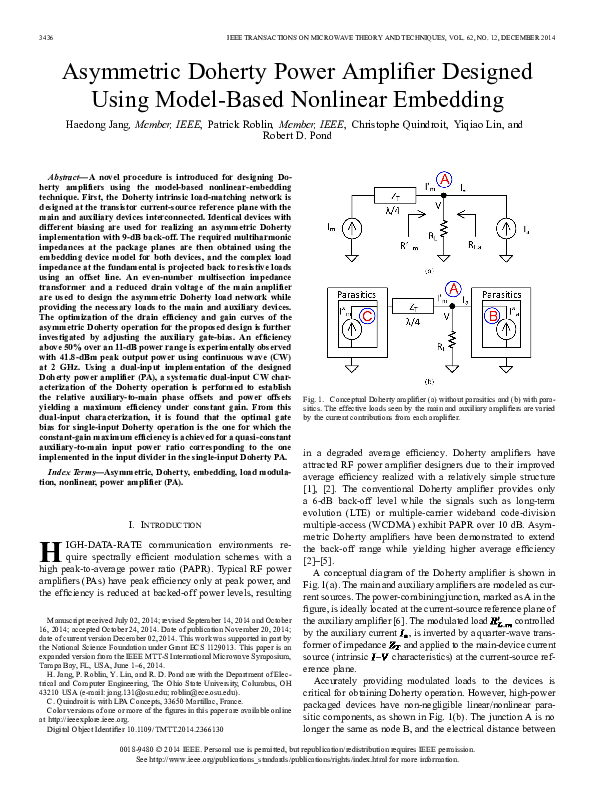 Pdf Asymmetric Doherty Power Amplifier Designed Using Model Based Nonlinear Embedding