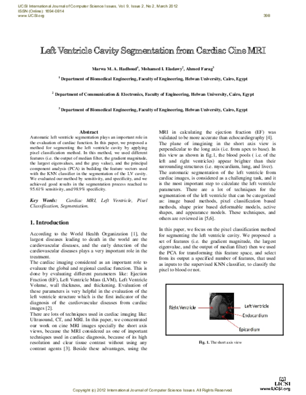 Pdf Left Ventricle Cavity Segmentation From Cardiac Cine Mri Marwa Hadhoud