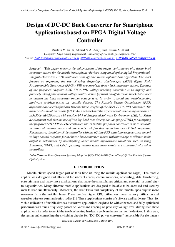 Pdf Design Of Dc Dc Buck Converter For Smartphone Applications Based On Fpga Digital Voltage