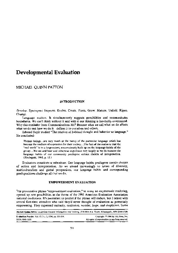 (PDF) Developmental Evaluation