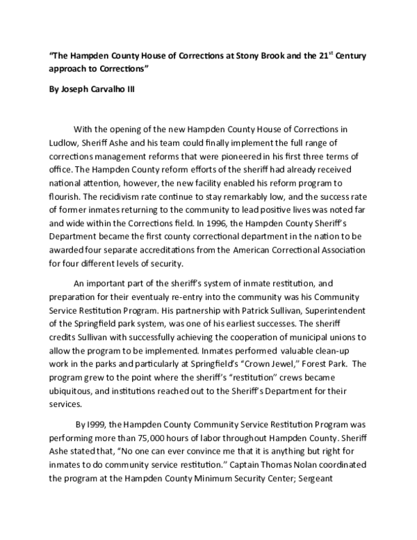 (DOC) "The Hampden County House of Corrections at Stony Brook and the ...