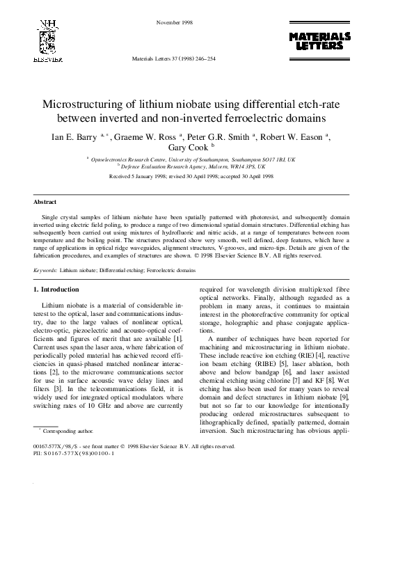 Pdf Microstructuring Of Lithium Niobate Using Differential Etch Rate