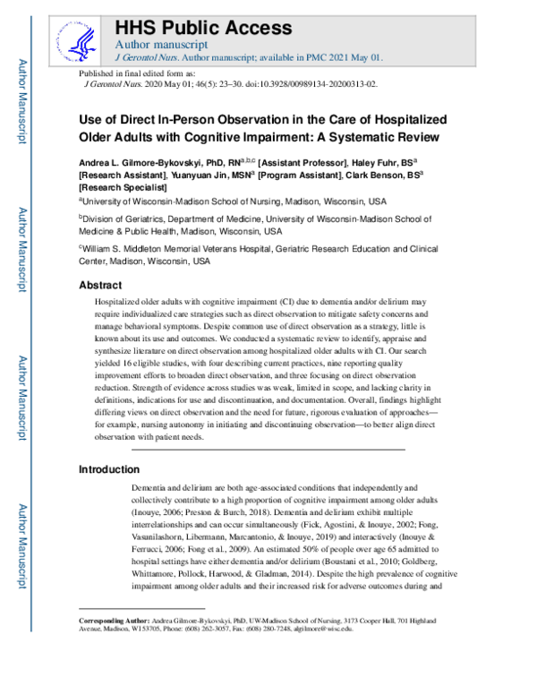 (PDF) Use of Direct In-Person Observation in the Care of Hospitalized ...