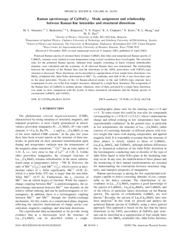 (PDF) Raman spectroscopy ofCaMnO3:Mode assignment and relationship ...