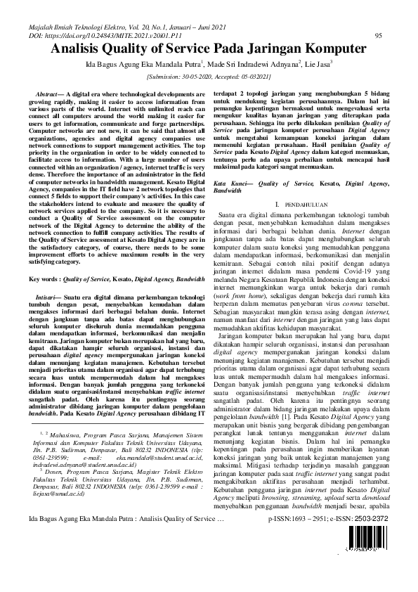 (PDF) Analisis Quality of Service Pada Jaringan Komputer | Lie L J ...