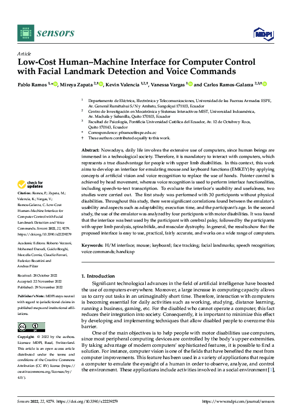 (PDF) Low-Cost Human–Machine Interface for Computer Control with Facial Landmark Detection and ...