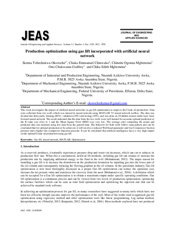(PDF) Production optimization using gas lift incorporated with artificial neural network