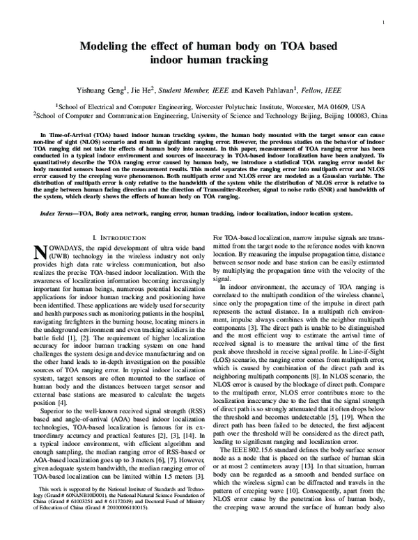 (PDF) Modeling the Effect of Human Body on TOA Based Indoor Human Tracking