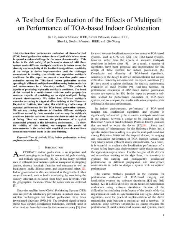 Pdf Multipath Effects On Toa Based Indoor Geolocation Evaluation