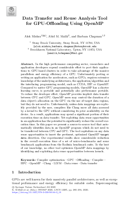 (PDF) Data Transfer and Reuse Analysis Tool for GPU-Offloading Using OpenMP