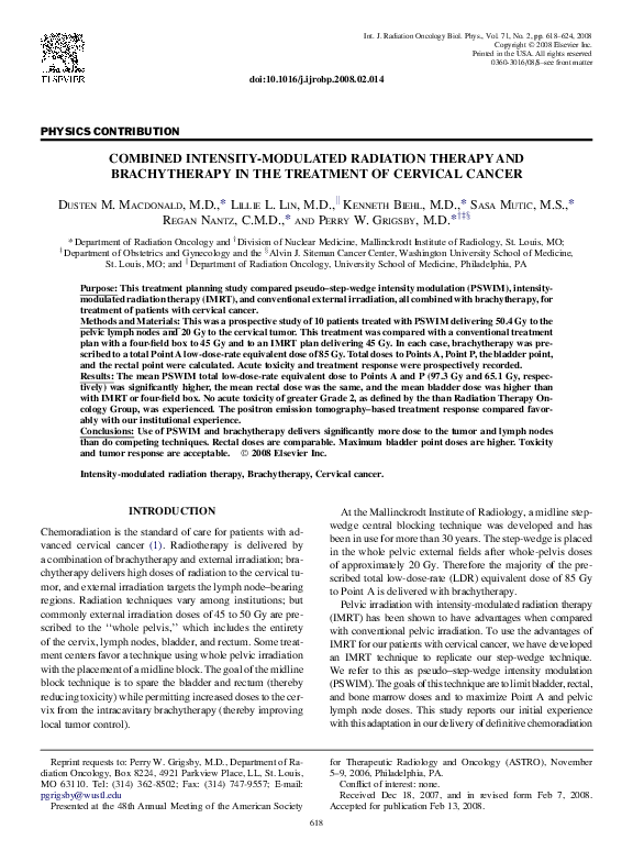 Pdf Pswim Vs Imrt In Brachytherapy For Cervical Cancer