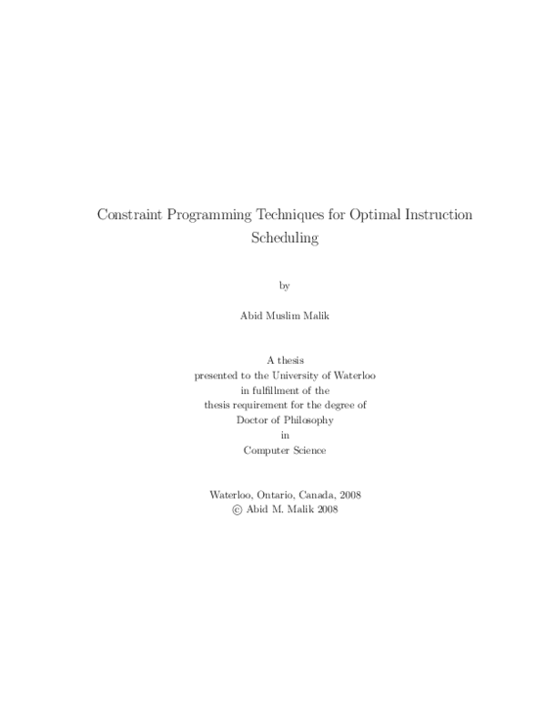 (PDF) Constraint programming techniques for optimal instruction scheduling